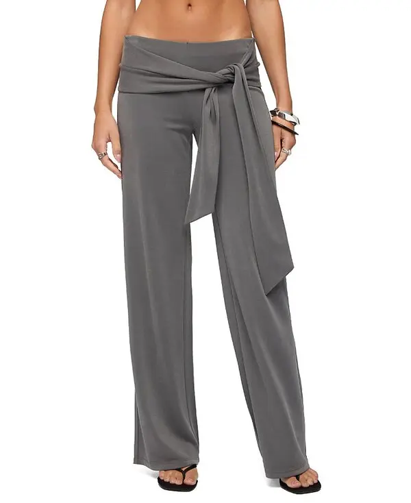 EDIKTED Xyla Straight Leg Tie Pants - Dark-gray