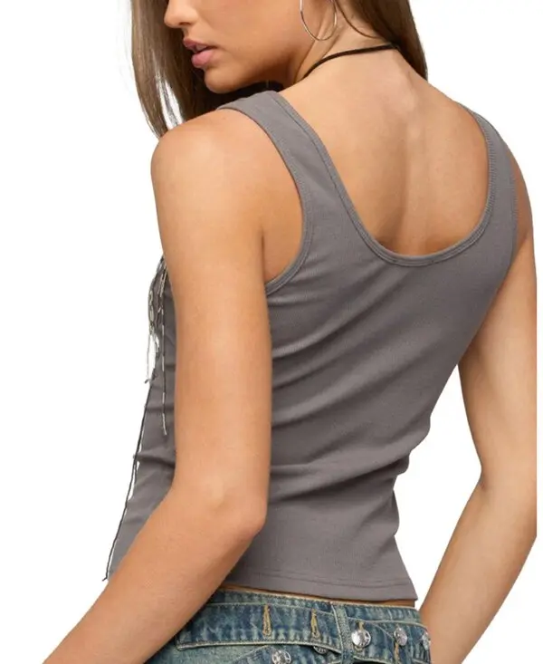 EDIKTED Beaded Fringe Ribbed Tank Top