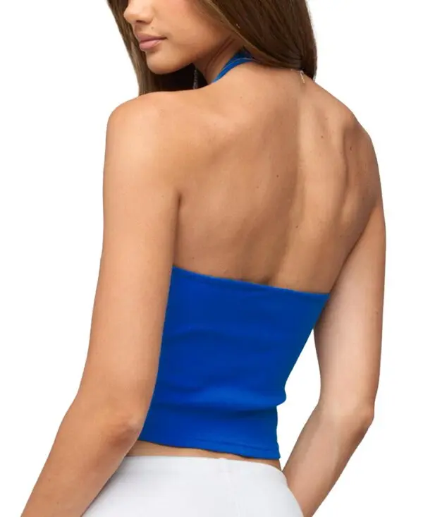 EDIKTED Vespera V Neck Halter Top - Blue