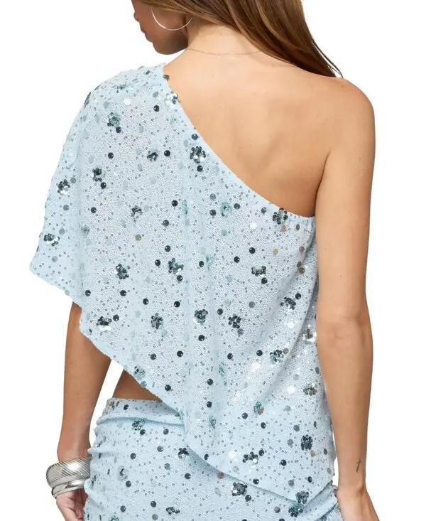 EDIKTED Zephyra One Shoulder Beaded Sequin Poncho