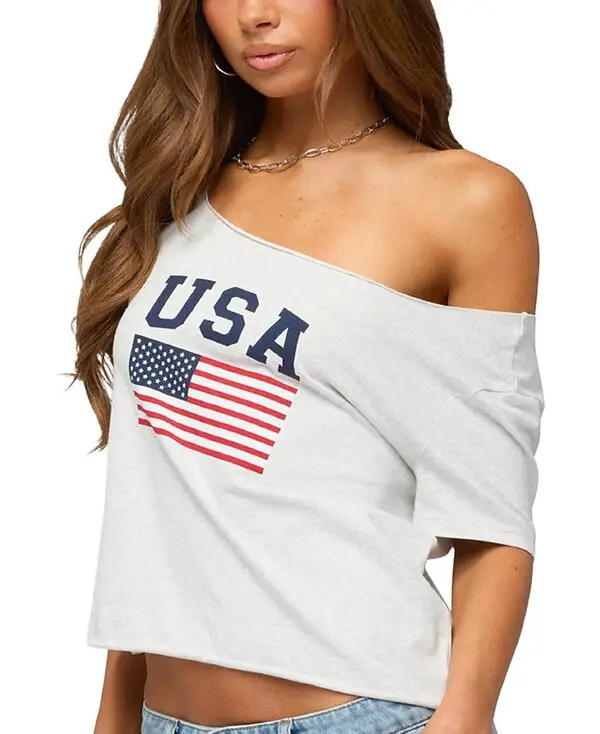 EDIKTED Usa Babe Off Shoulder T Shirt