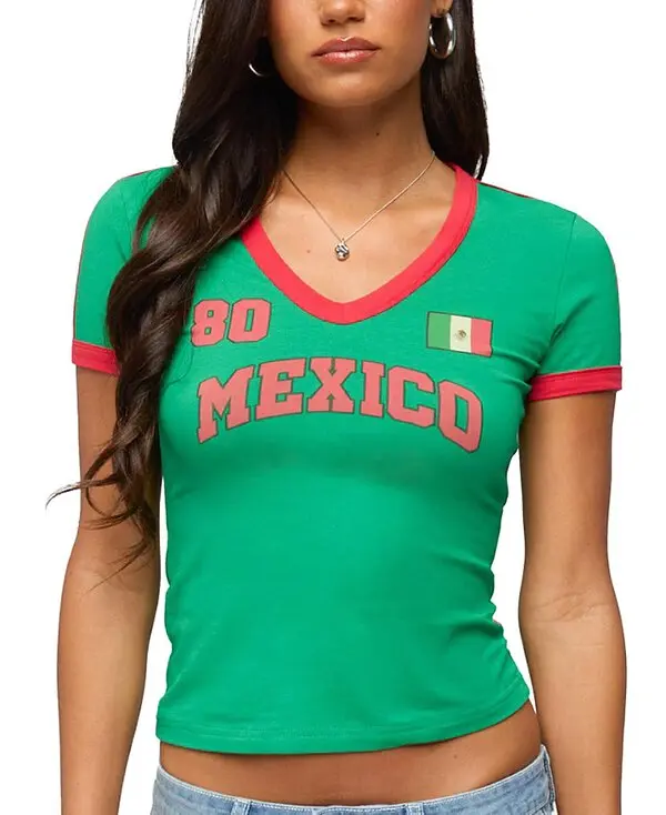EDIKTED Mexico 08 V Neck T Shirt - Green