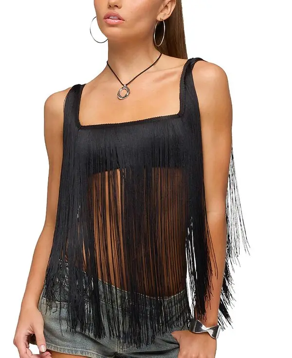 EDIKTED Eranthe Fringed Crop Top - Black