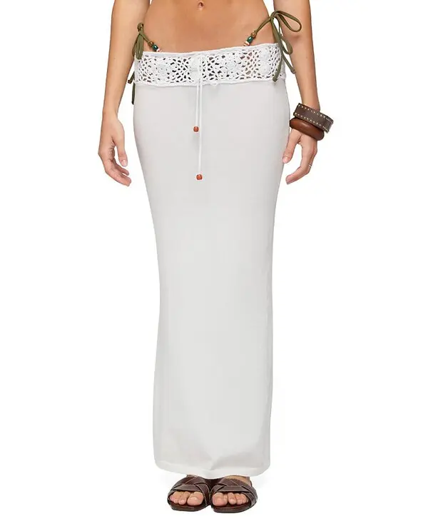 EDIKTED Maven Crochet Waist Knit Maxi Skirt - White