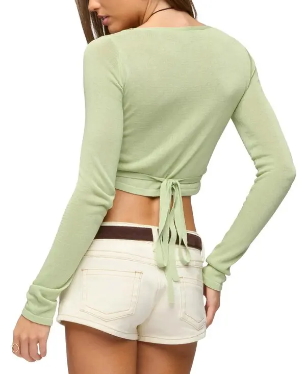 EDIKTED Hyla Button Cropped Knit Wrap Top