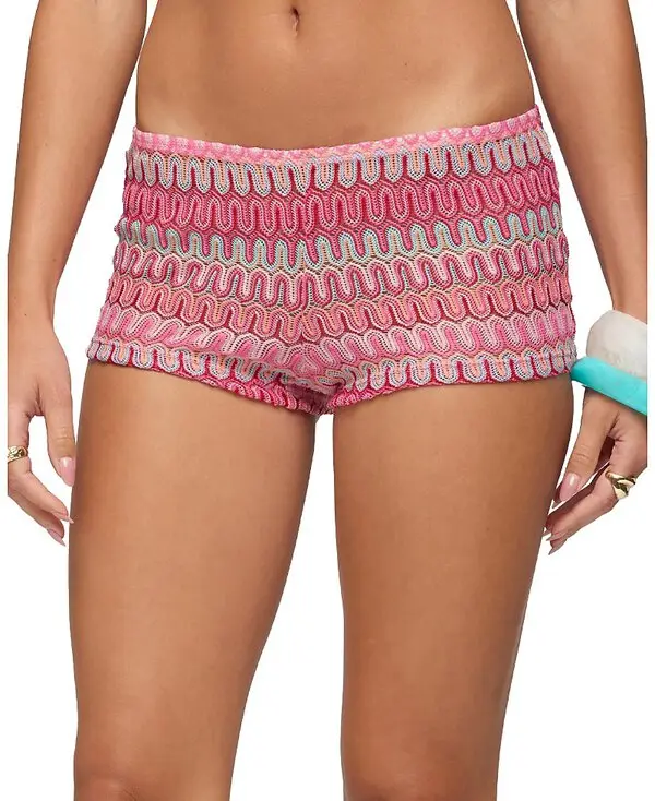 EDIKTED Megan Zigzag Crochet Micro Shorts - Pink