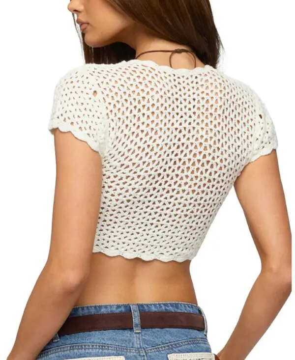EDIKTED Benya Crochet Tie Front Top