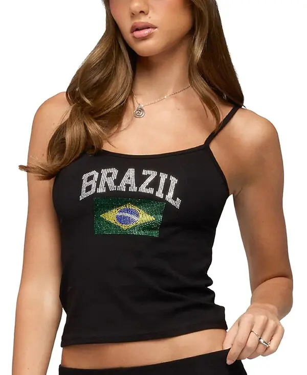 EDIKTED Embellished Brazil Flag Tank Top