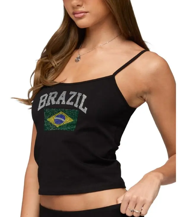 EDIKTED Embellished Brazil Flag Tank Top