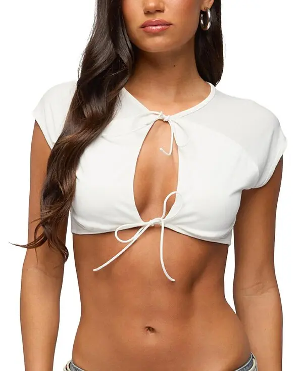 EDIKTED Daniella Tie Crop Top - Cream