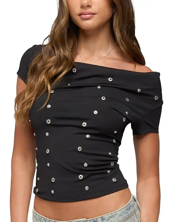 EDIKTED Bijou Metal Snap Cowl Neck Top