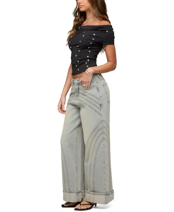 EDIKTED Bijou Metal Snap Cowl Neck Top