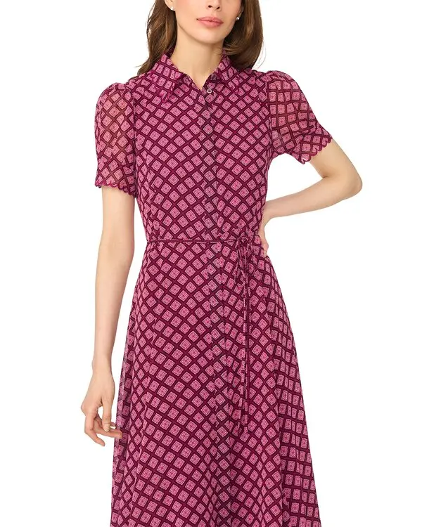 CECE DUPRAZ Scallop Trim Tie Waist Midi Dress