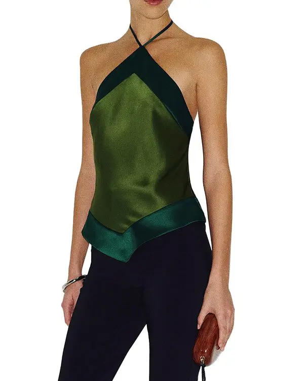 REFORMATION Jillian Silk Halter Top - Topiary
