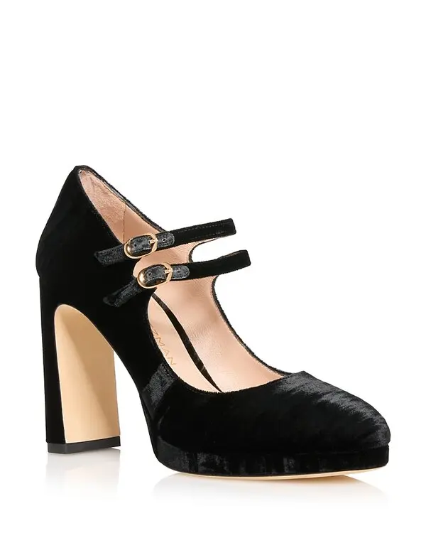 STUART WEITZMAN Babette Velvet Platform Mary Jane Pumps - Black