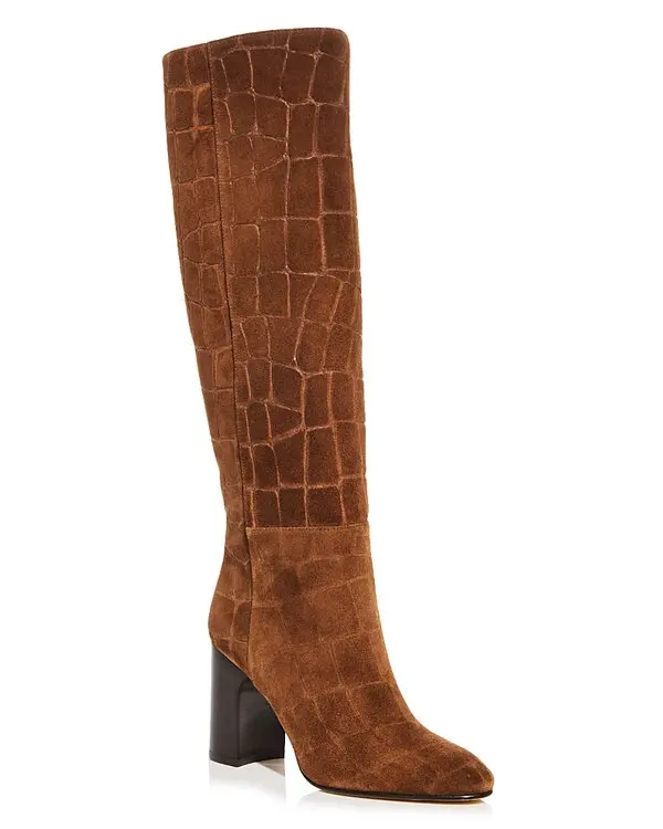 STUART WEITZMAN Mulberry Embossed Suede Knee High Boots