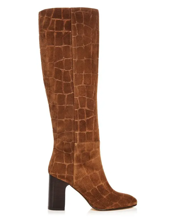 STUART WEITZMAN Mulberry Embossed Suede Knee High Boots
