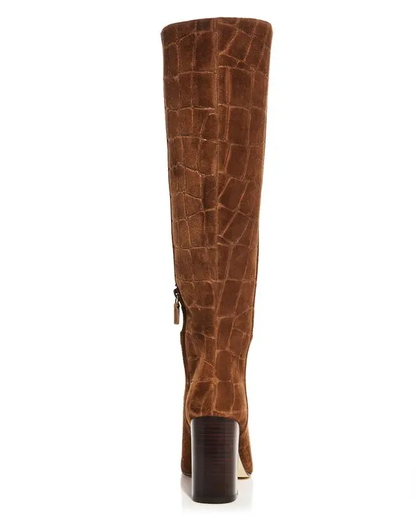 STUART WEITZMAN Mulberry Embossed Suede Knee High Boots