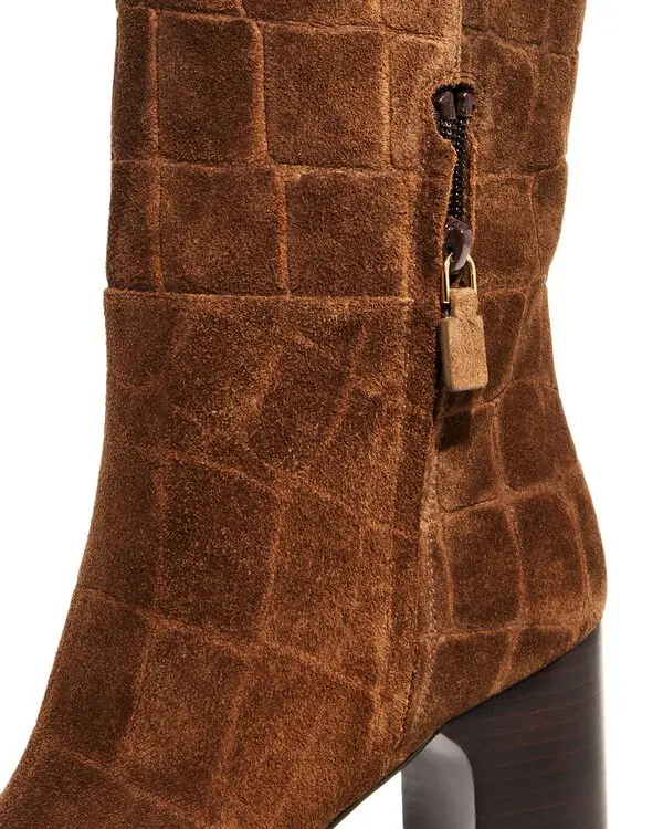STUART WEITZMAN Mulberry Embossed Suede Knee High Boots