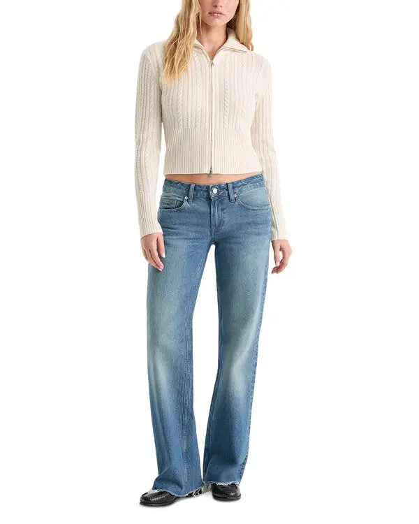 Good American The Wool Cashmere Cable Zip Up Sweater