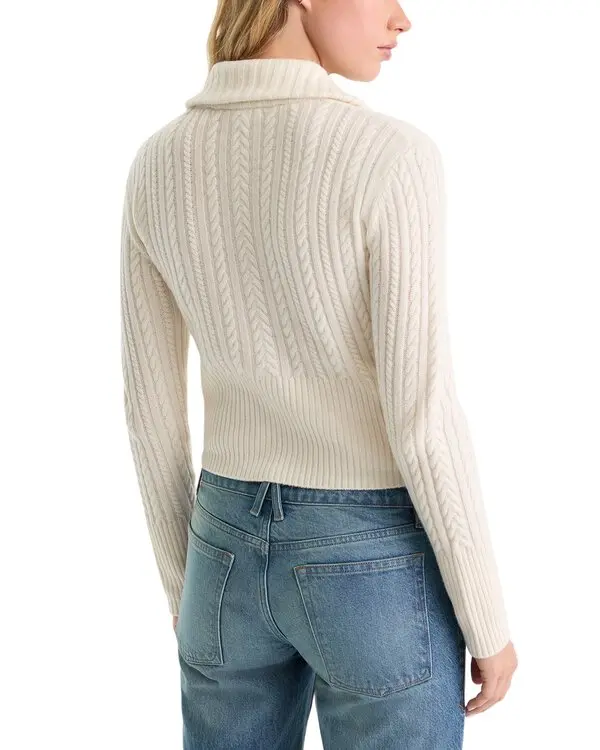 Good American The Wool Cashmere Cable Zip Up Sweater