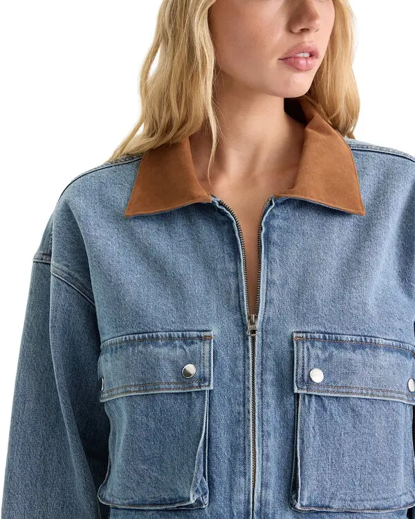 Good American The Denim Swing Cropped Jacket