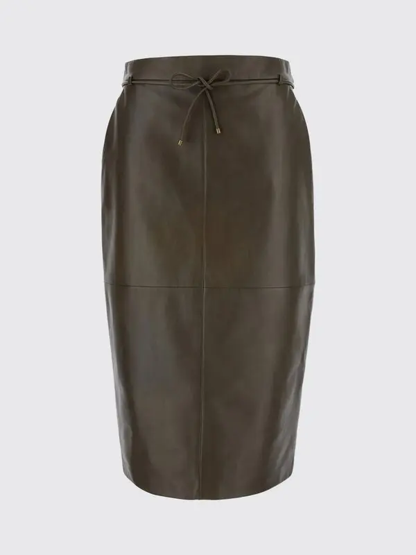 Max Mara Belted Lambskin Midi Pencil Skirt - Green