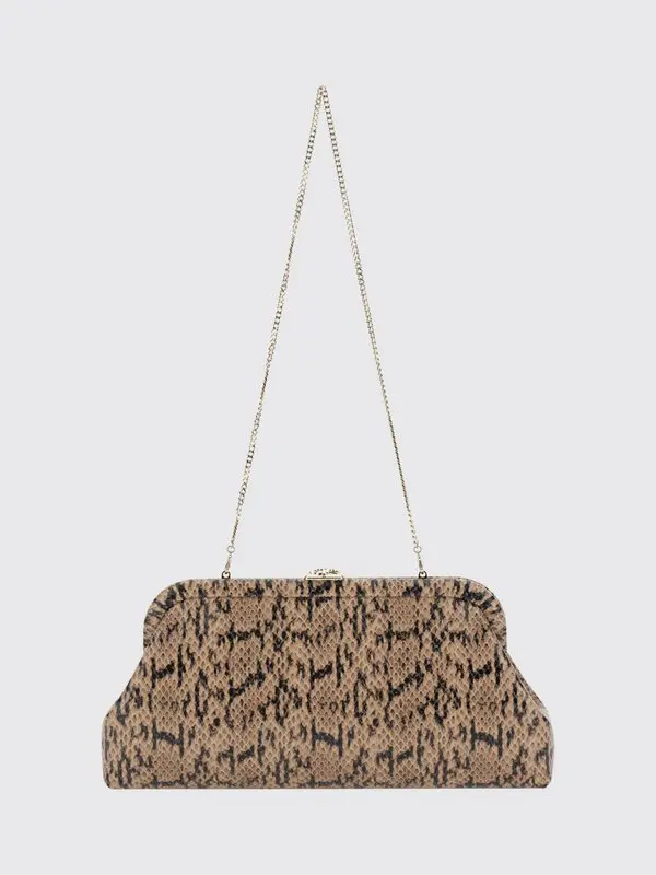 JIMMY CHOO Skylar Python-print Calfskin Clutch With Monogram Logo - Brown