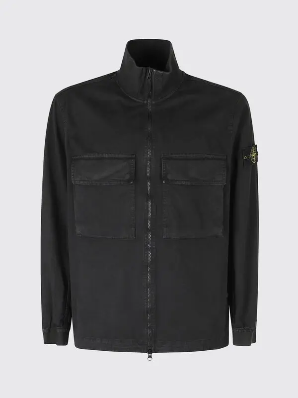 Stone Island Zip-up Jacket With Stand Collar And Dual Chest Pockets