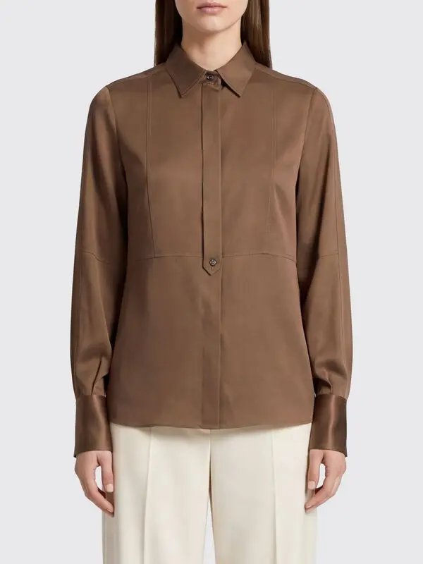 Brunello Cucinelli Slim Fit Stretch Silk Shirt - Brown