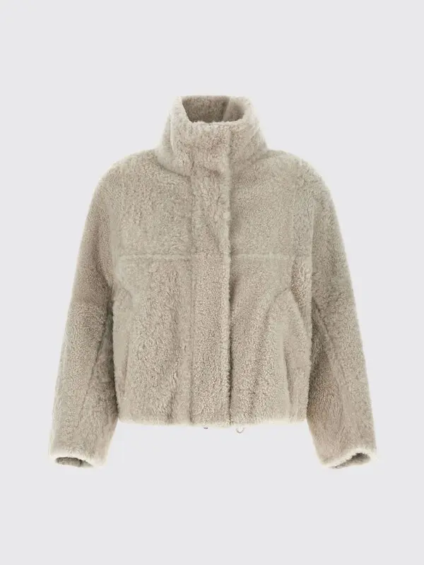 Brunello Cucinelli Cropped High-neck Shearling Jacket - Beige