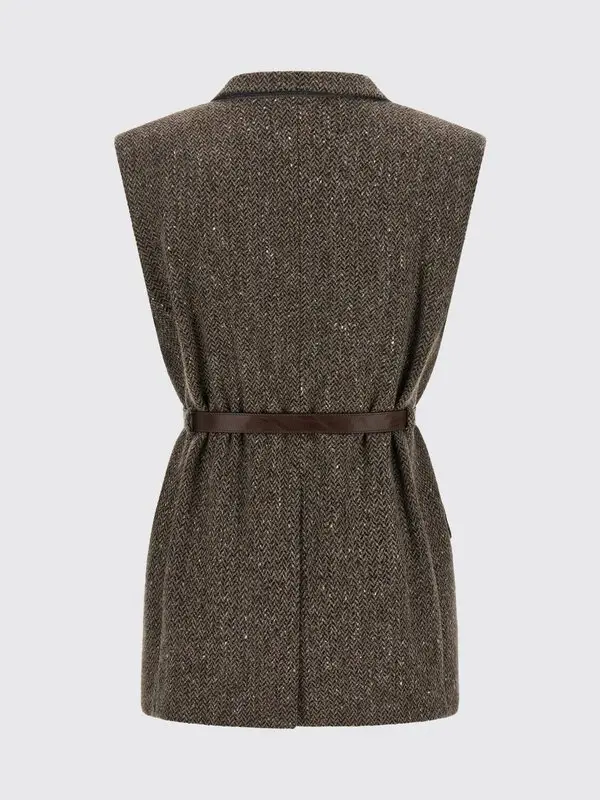 Brunello Cucinelli Chevron Wool Tailored Waistcoat With Belt