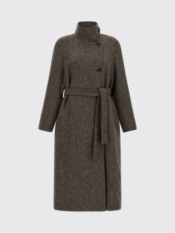 Brunello Cucinelli Chevron Wool Double-breasted Belted Coat