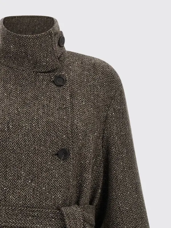 Brunello Cucinelli Chevron Wool Double-breasted Belted Coat