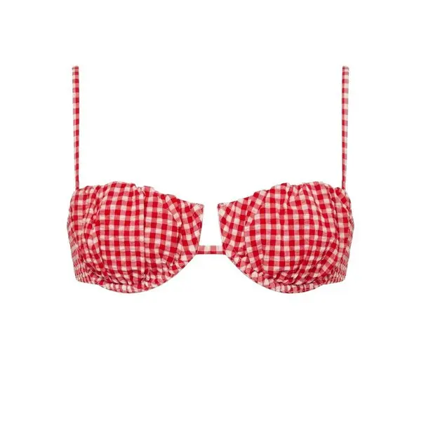 MONTCE Micro Gingham Petal Bikini Top - Red