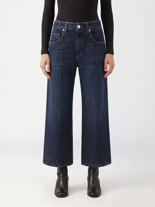 Brunello Cucinelli High-waisted Cropped Cotton Denim Jeans With Monili Detail