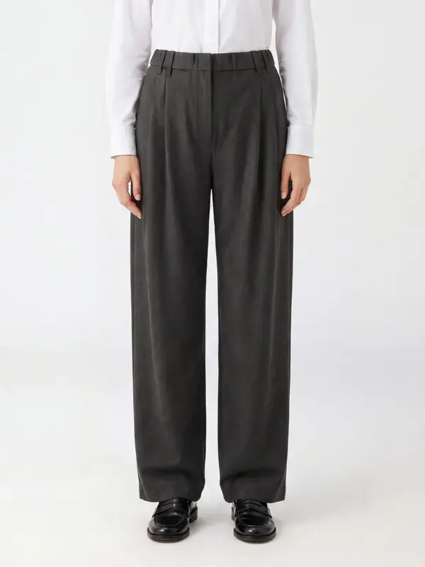 Brunello Cucinelli High-waisted Virgin Wool Wide-leg Trousers With Monili Detail - Grey