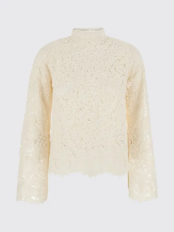 SEMICOUTURE Long-sleeve Lace Turtleneck Top - Beige