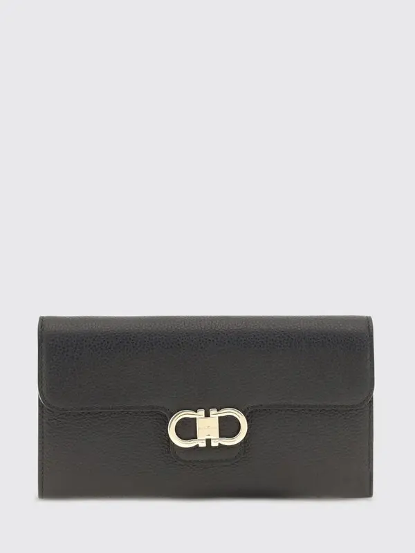 FERRAGAMO Gancini Calfskin Wallet On Chain With Chain Strap - Black