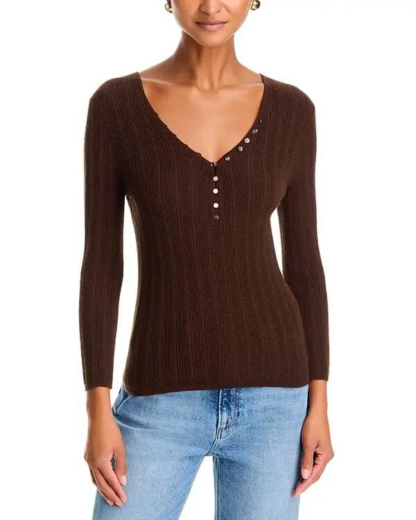 Paige Ginnette Ribbed Henley Top - Hickory