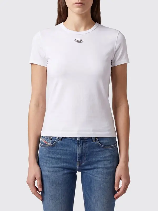 DIESEL® Slim Fit Cotton T-shirt With Oval D Logo - White