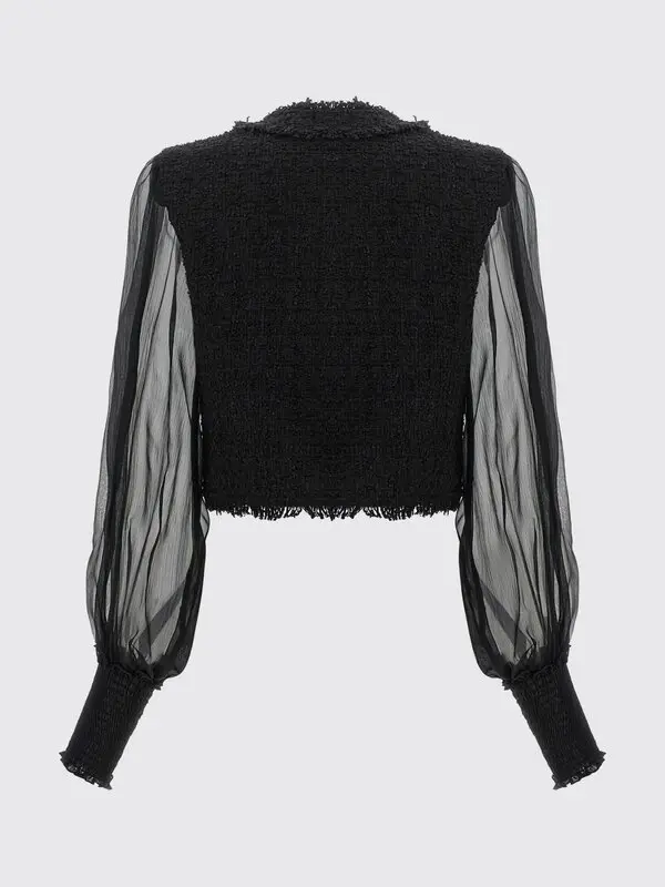 Balmain Cropped Tweed Spencer Jacket With Puff Sleeves And Frayed Details