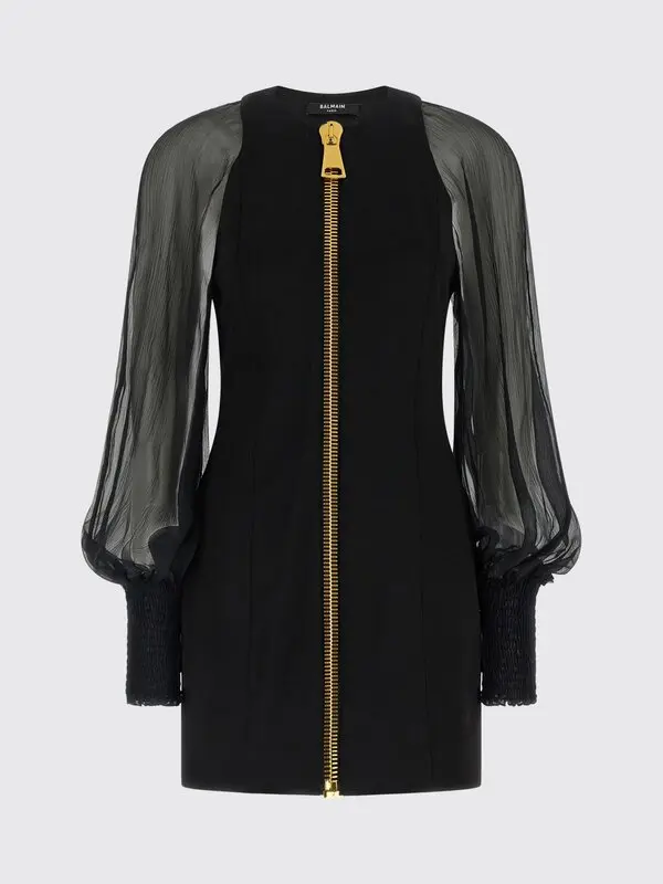 Balmain Jersey Sheath Mini Dress With Puff Sleeves