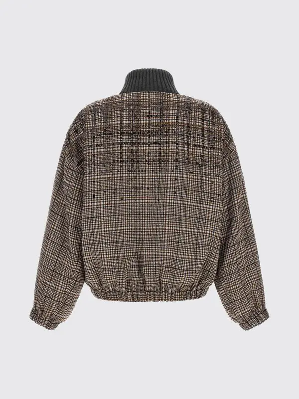 Brunello Cucinelli Relaxed Fit Sequined Prince Of Wales Check Wool Bomber Jacket