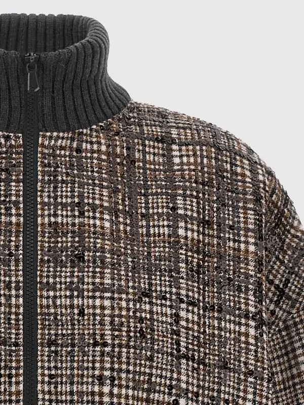 Brunello Cucinelli Relaxed Fit Sequined Prince Of Wales Check Wool Bomber Jacket