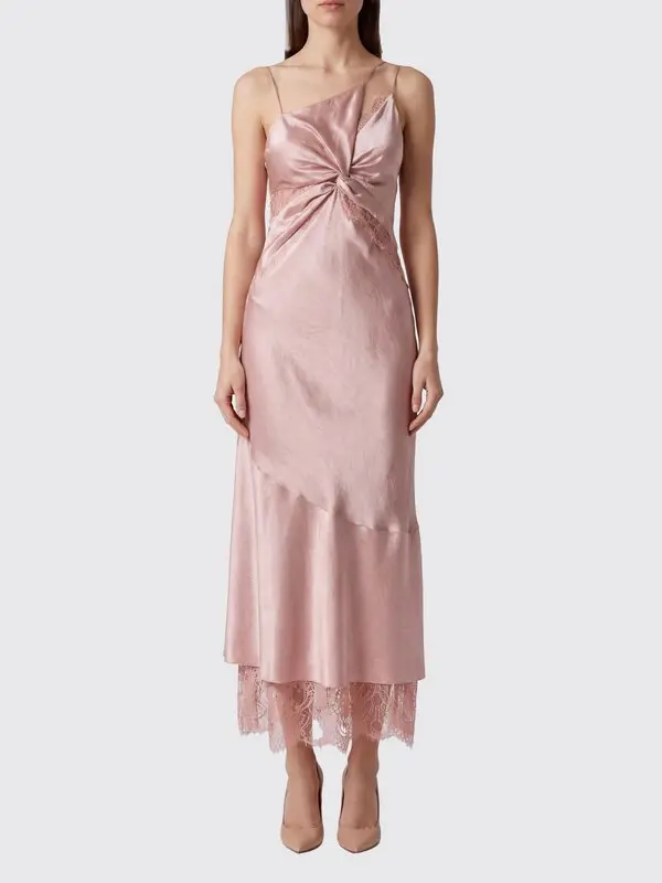 Pinko Asymmetrical Midi Slip Dress With Lace Inserts