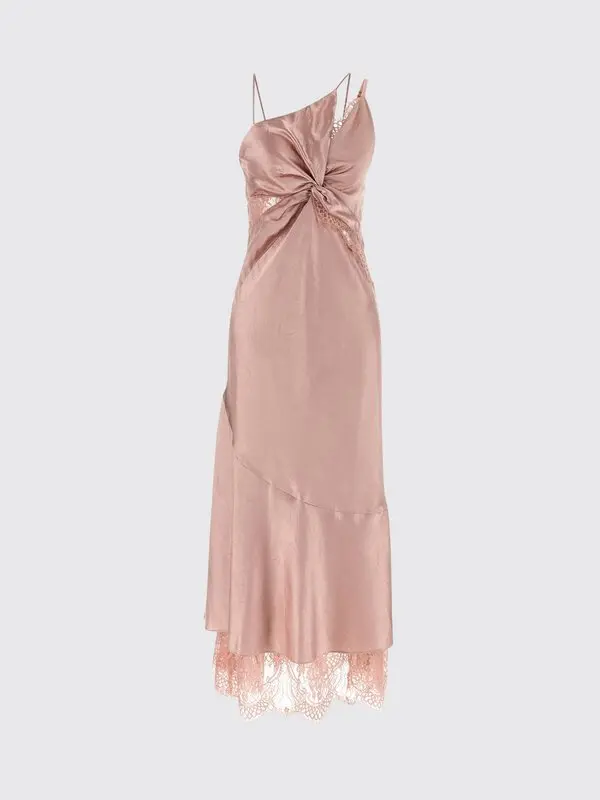 Pinko Asymmetrical Midi Slip Dress With Lace Inserts