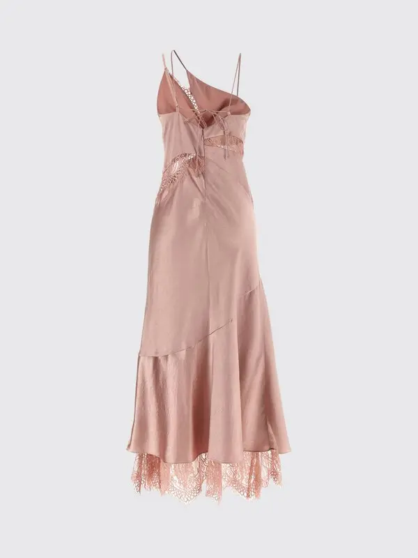 Pinko Asymmetrical Midi Slip Dress With Lace Inserts