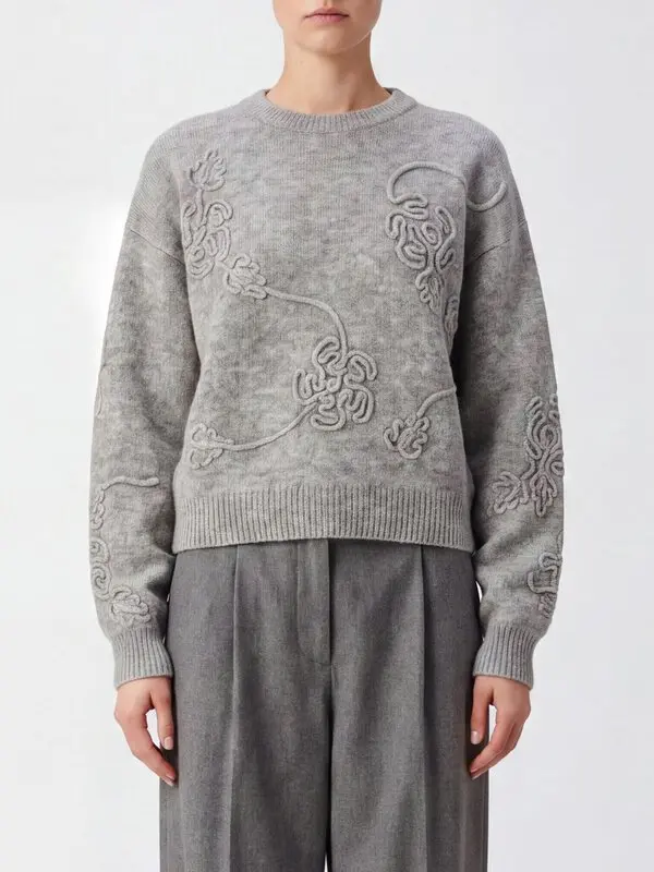 ROTATE BY BIRGER CHRISTENSEN Relaxed Fit Crewneck Jumper In Wool And Alpaca Blend With Embroidery