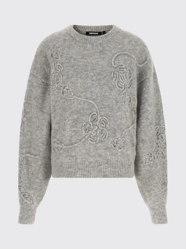ROTATE BY BIRGER CHRISTENSEN Relaxed Fit Crewneck Jumper In Wool And Alpaca Blend With Embroidery